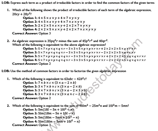 CBSE Class 8 Maths Factorisation Worksheet Set C CBSE Class 8 Maths Factorisation Worksheet Set C
